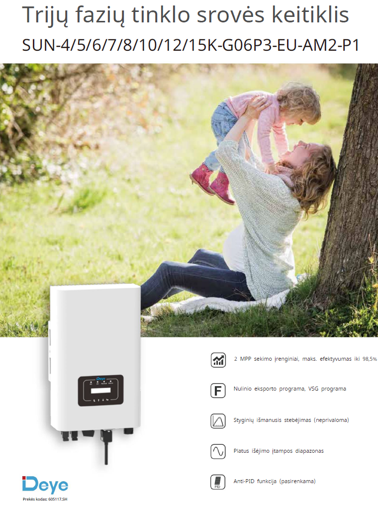 Tinklo inverteris 3F. DEYE SUN-8K-G05 | Elektromodus
